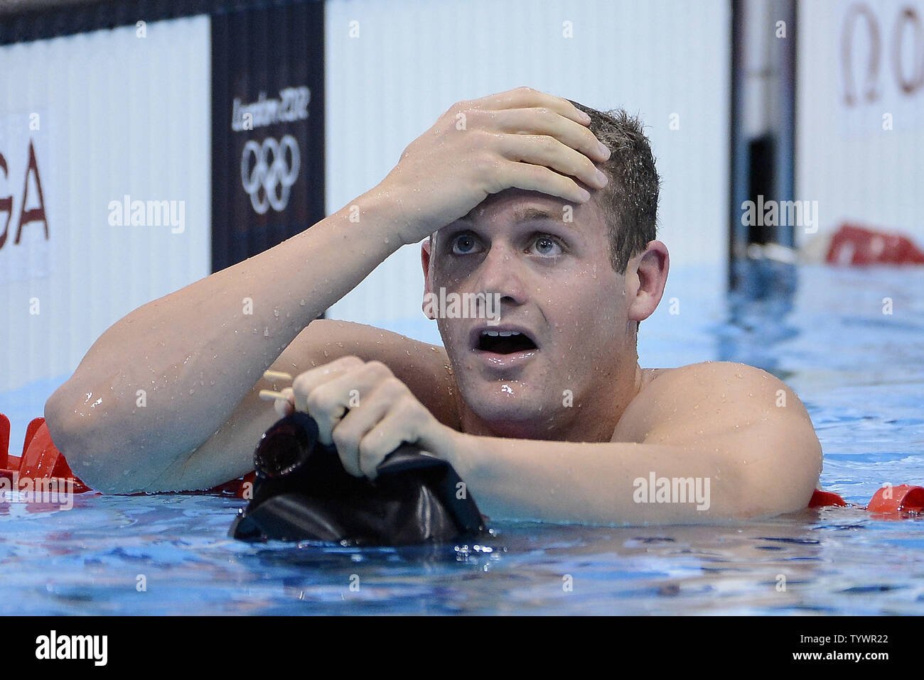 Tyler Clary of the United States reacts after winning a Gold Medal in ...