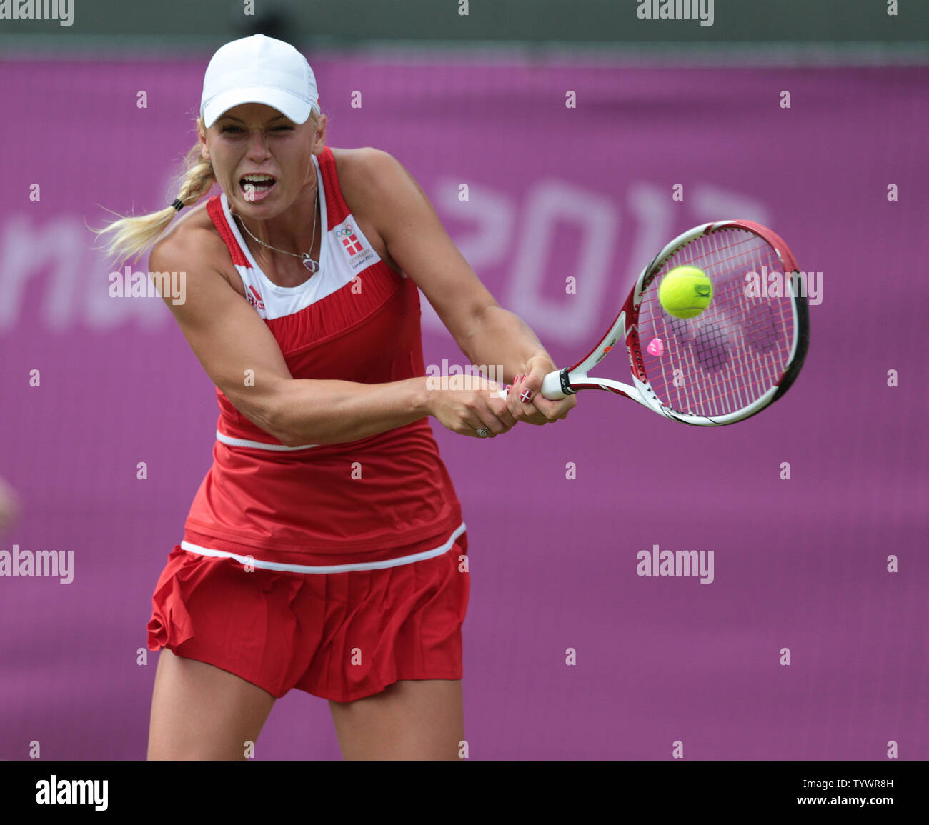Poland's Caroline Wozniacki in action against Amerca's Serena Williams ...