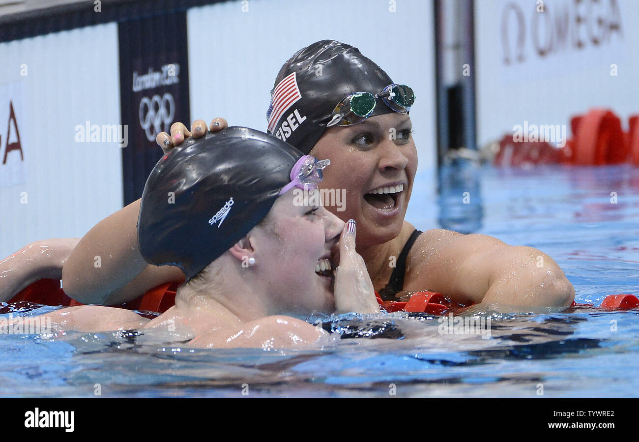 Elizabeth Beisel of the United States (R) and teammate Missy Franklin ...