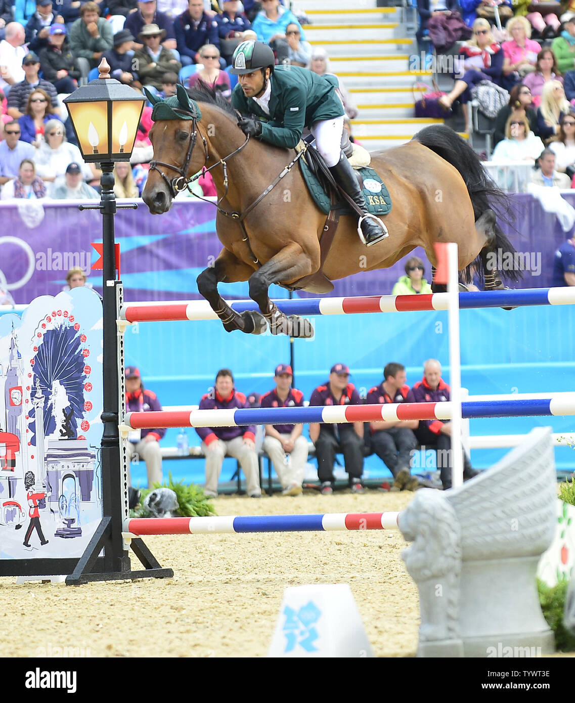 Kamal Bahamdan of Saudi Arabia, riding Or de la Charboniere, competes ...