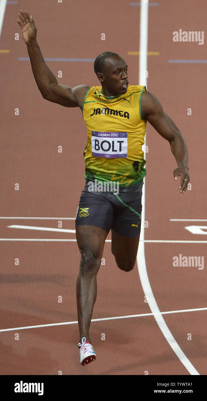 Jamaica's Usain Bolt crosses the finish line to win the gold medal in ...