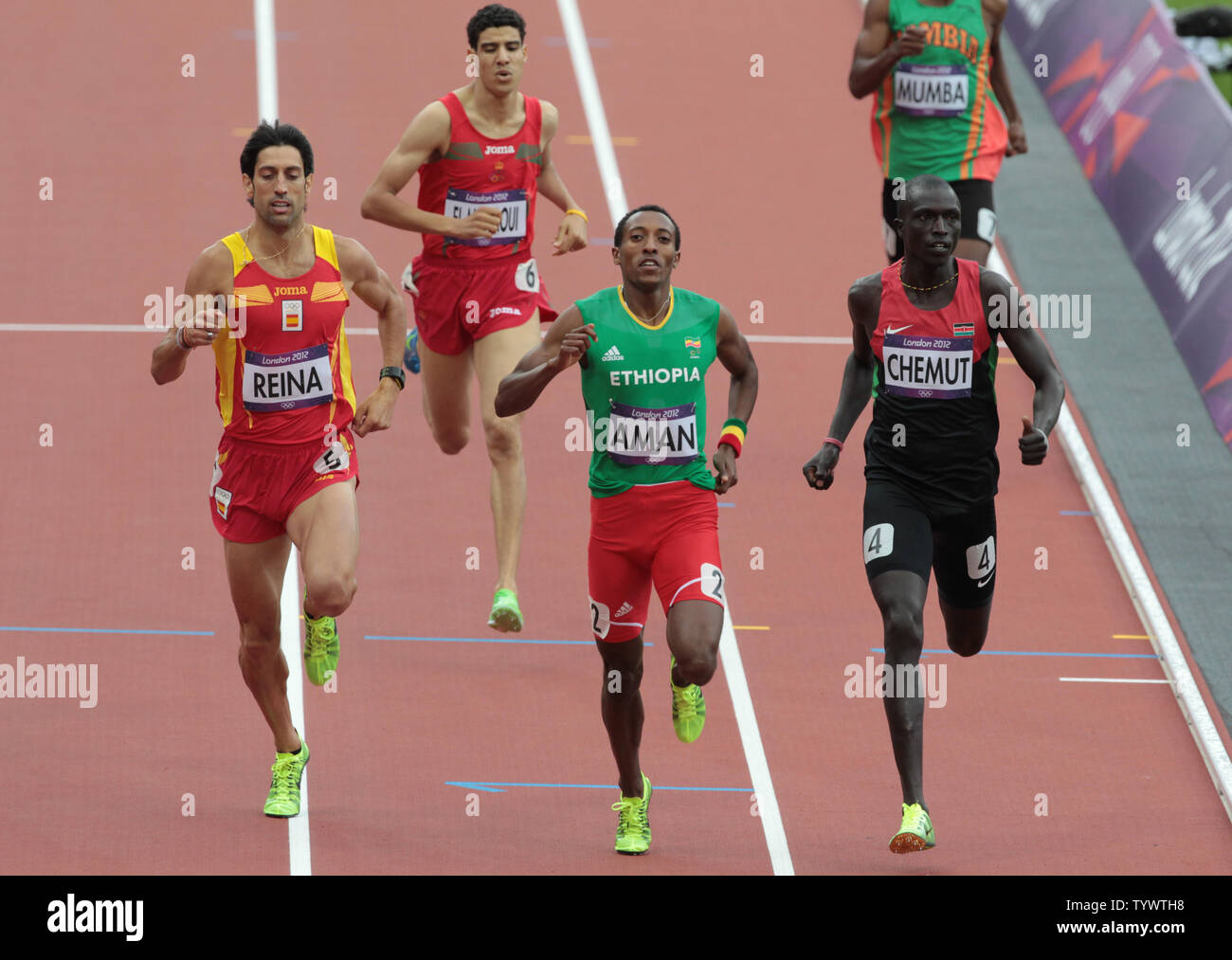 Ethiopia's Mohammed Aman leads the pack in the Men's 800 metres on the ...