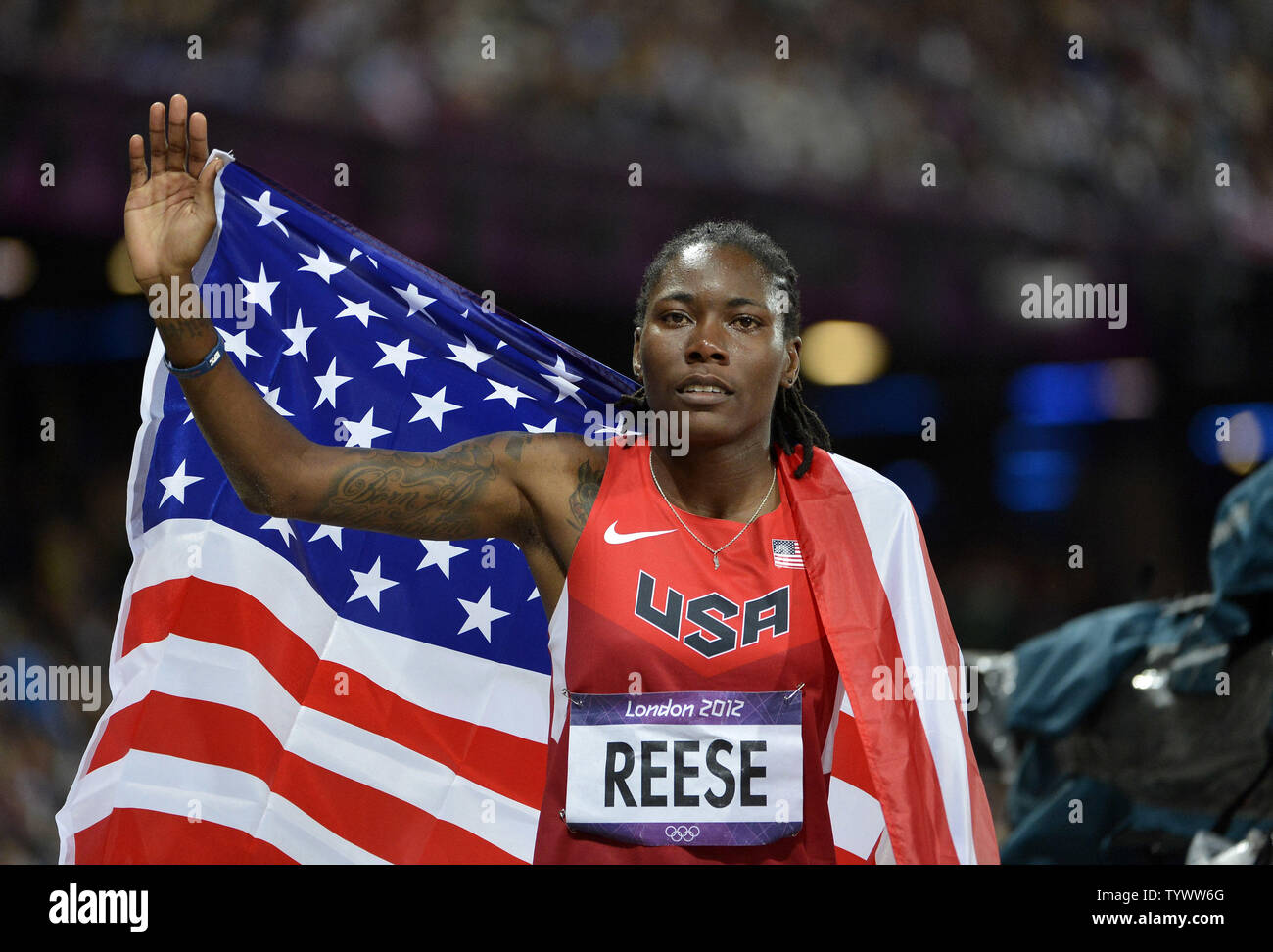 Brittney Reese of the United States reacts after winning Gold in the ...