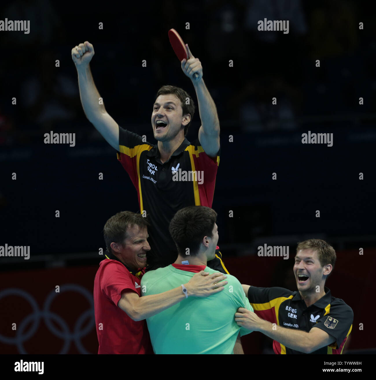 Germany's Timo Boll celebrates victory over Hong Kong China in his ...