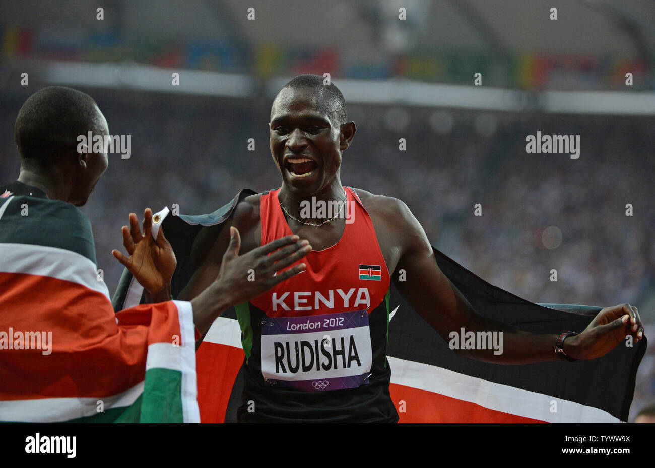 Kenya's David Lekuta Rudisha congratulates bronze medal winner Timothy ...