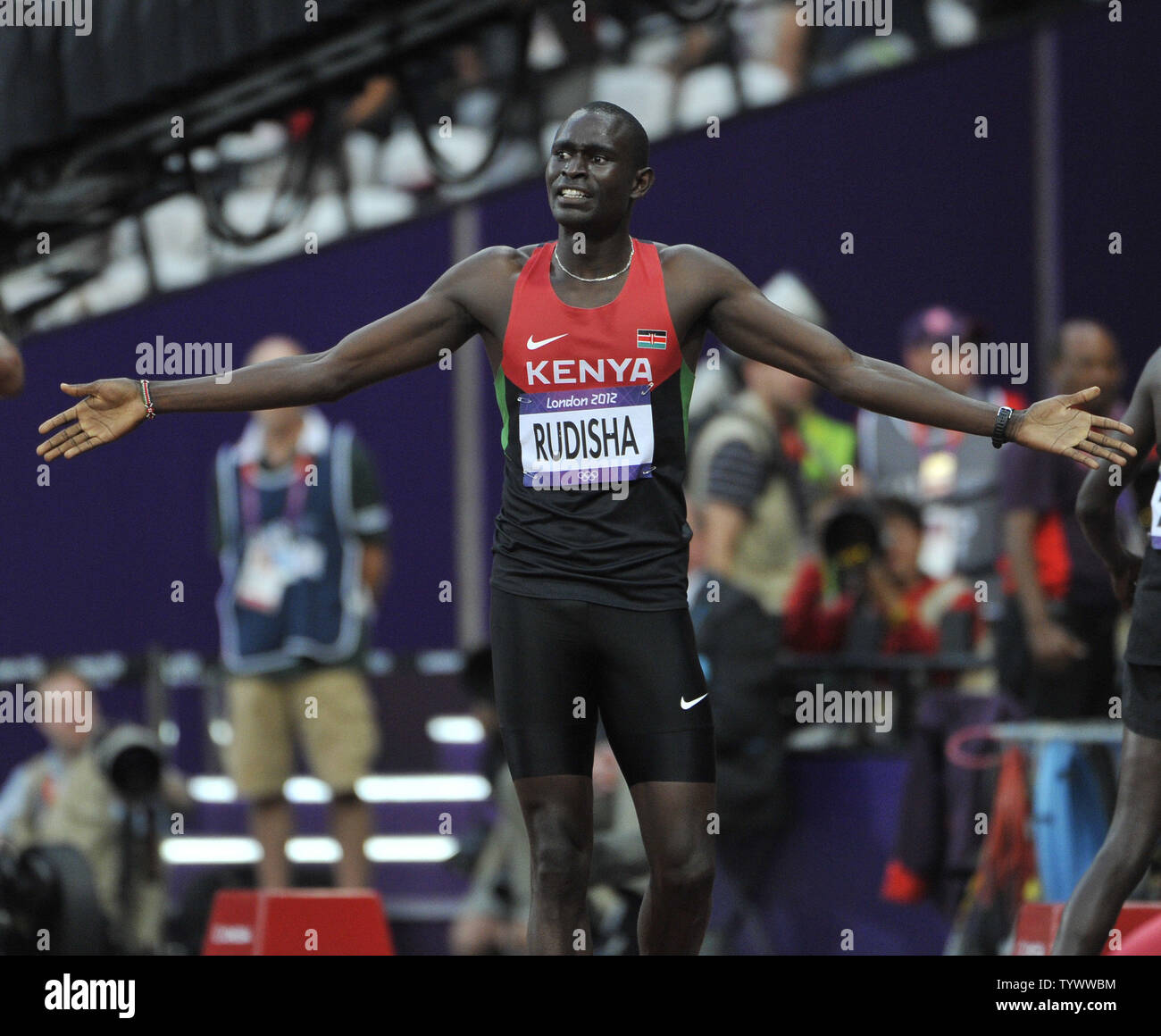 David Lekuta Rudisha of Kenya celebrates after winning the Gold Medal ...