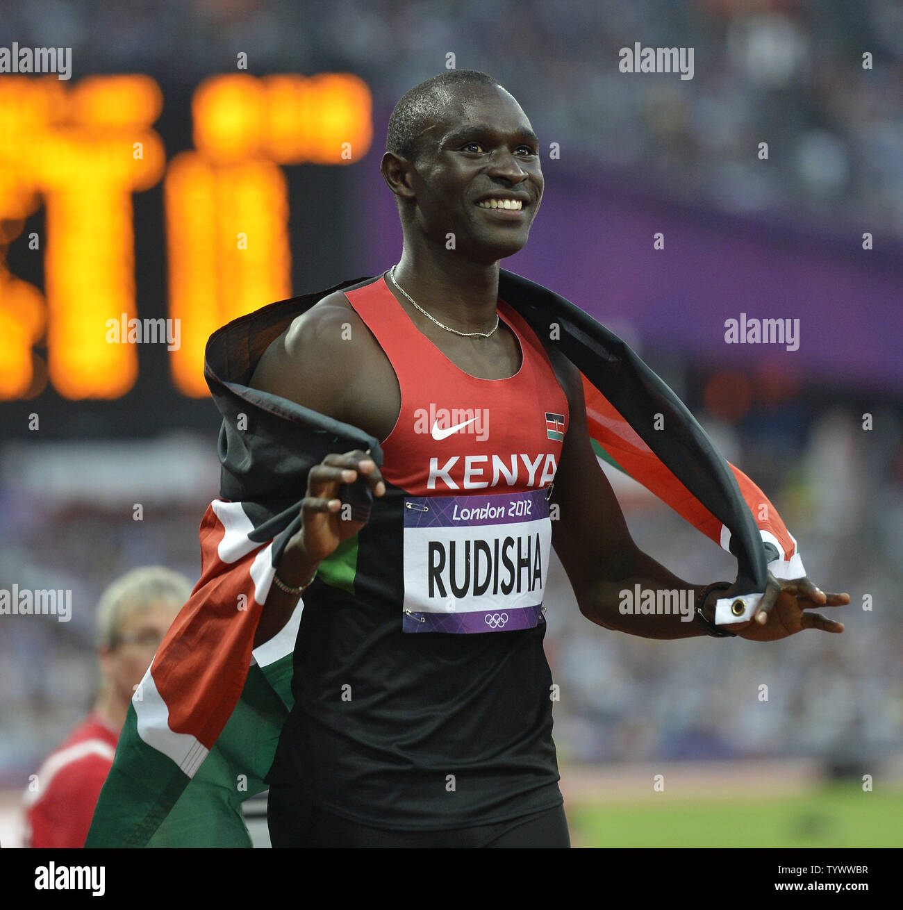 David Lekuta Rudisha of Kenya celebrates after winning the Gold Medal ...
