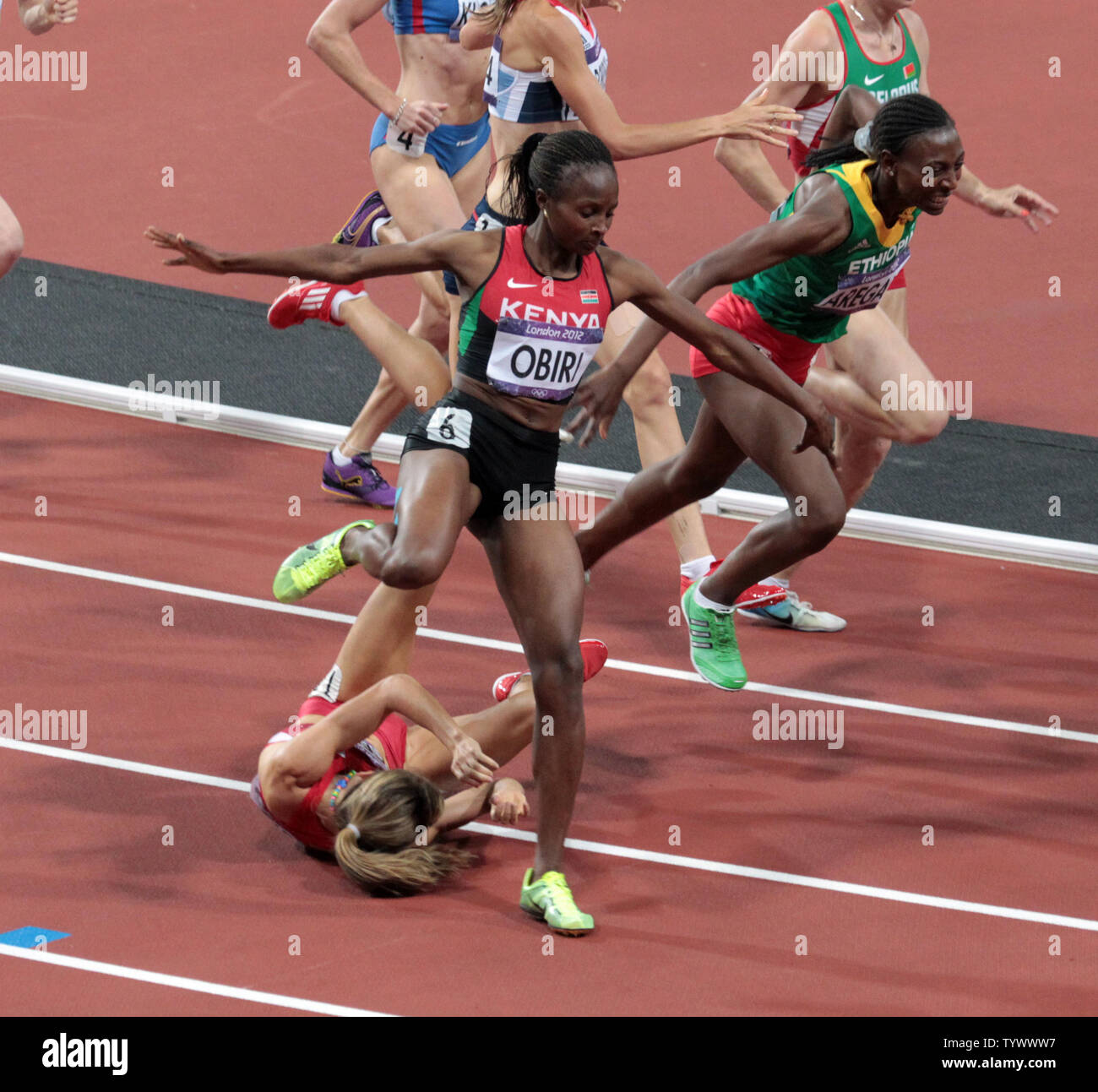 America's Morgan Uceny falls in the Women's 1500 metres final on the ...