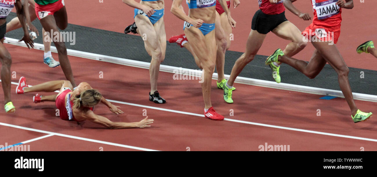 America's Morgan Uceny falls in the Women's 1500 metres final on the ...