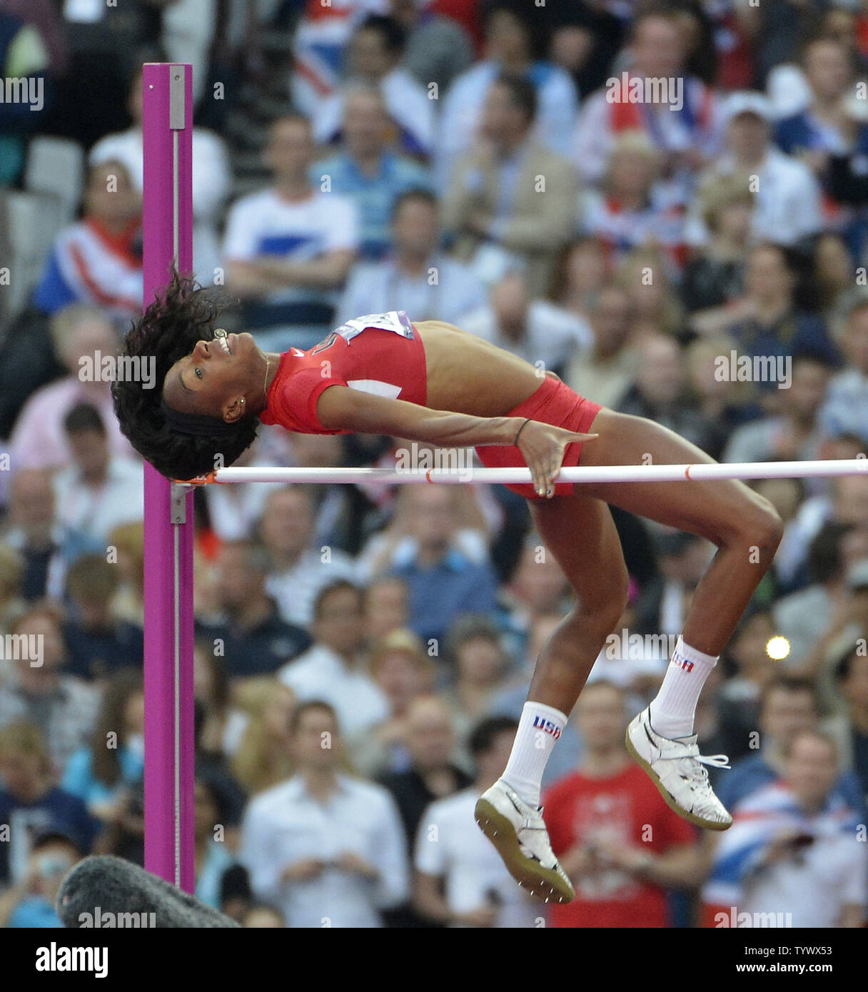 Brigetta Barrett of the United States competes in the Women's High Jump ...
