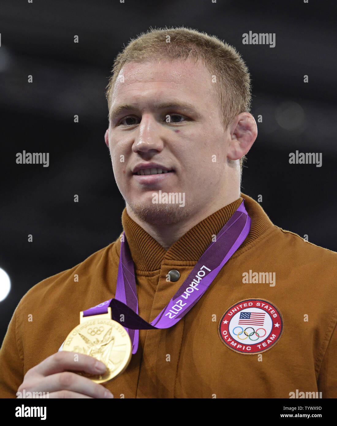 Jacob Stephen Varner of the United States of America shows off the Gold ...