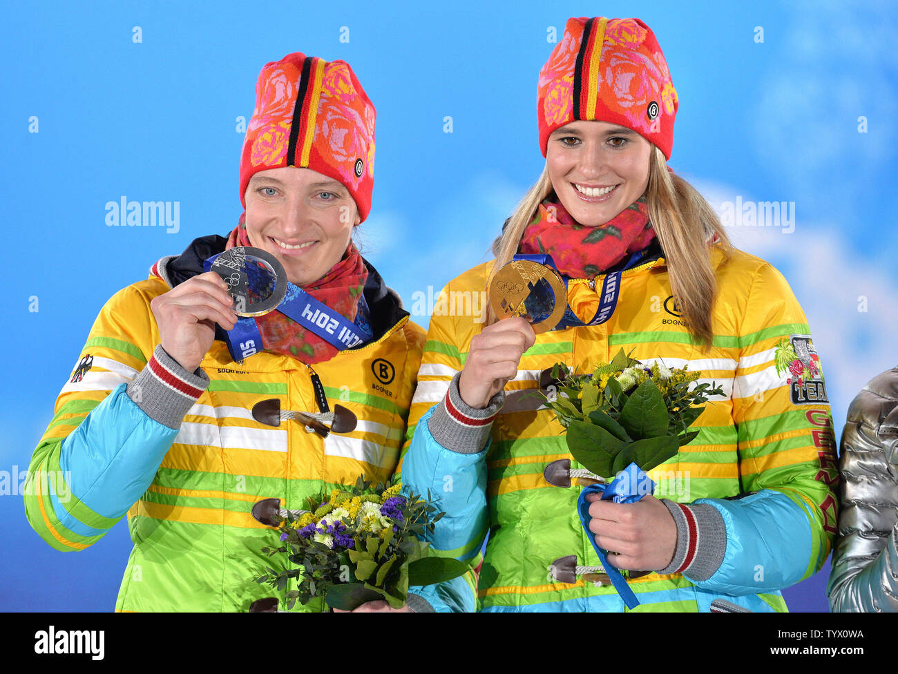 Silver medalist Germany's Tatjana Huefner (L) and gold medalist Germany ...