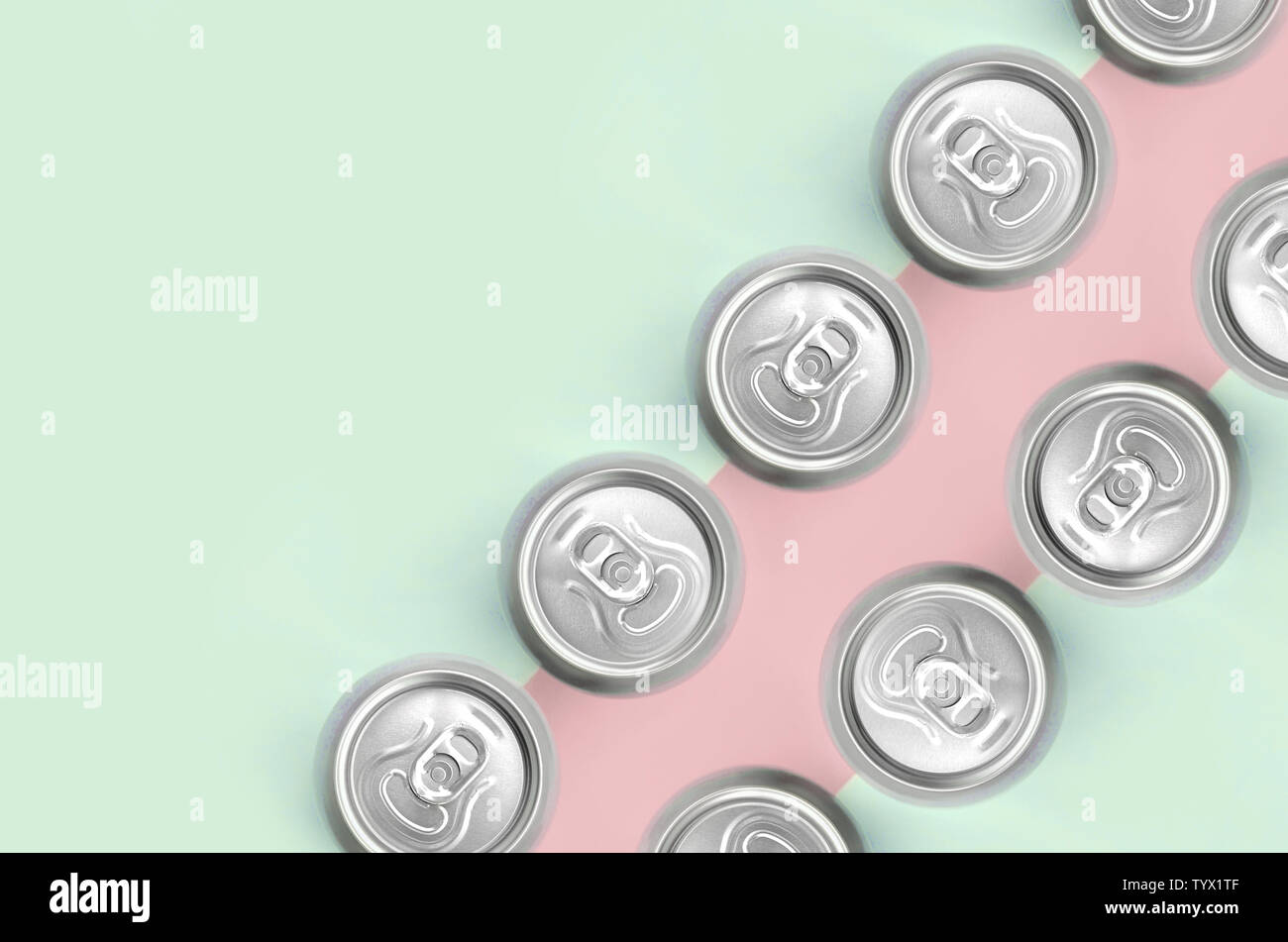 Many metallic beer cans on texture background of fashion pastel ...