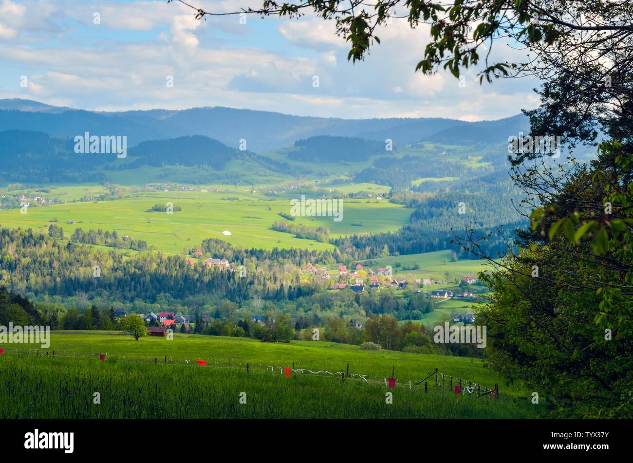 Beautiful rural mountain landscape. Charming villages in the valleys ...