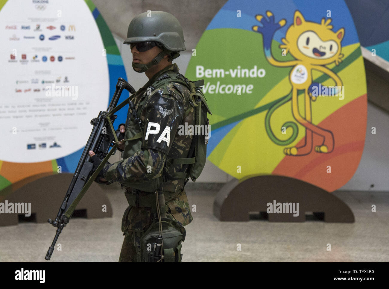 A security personnel patrols at the Rio de Janeiro–Galeao International ...