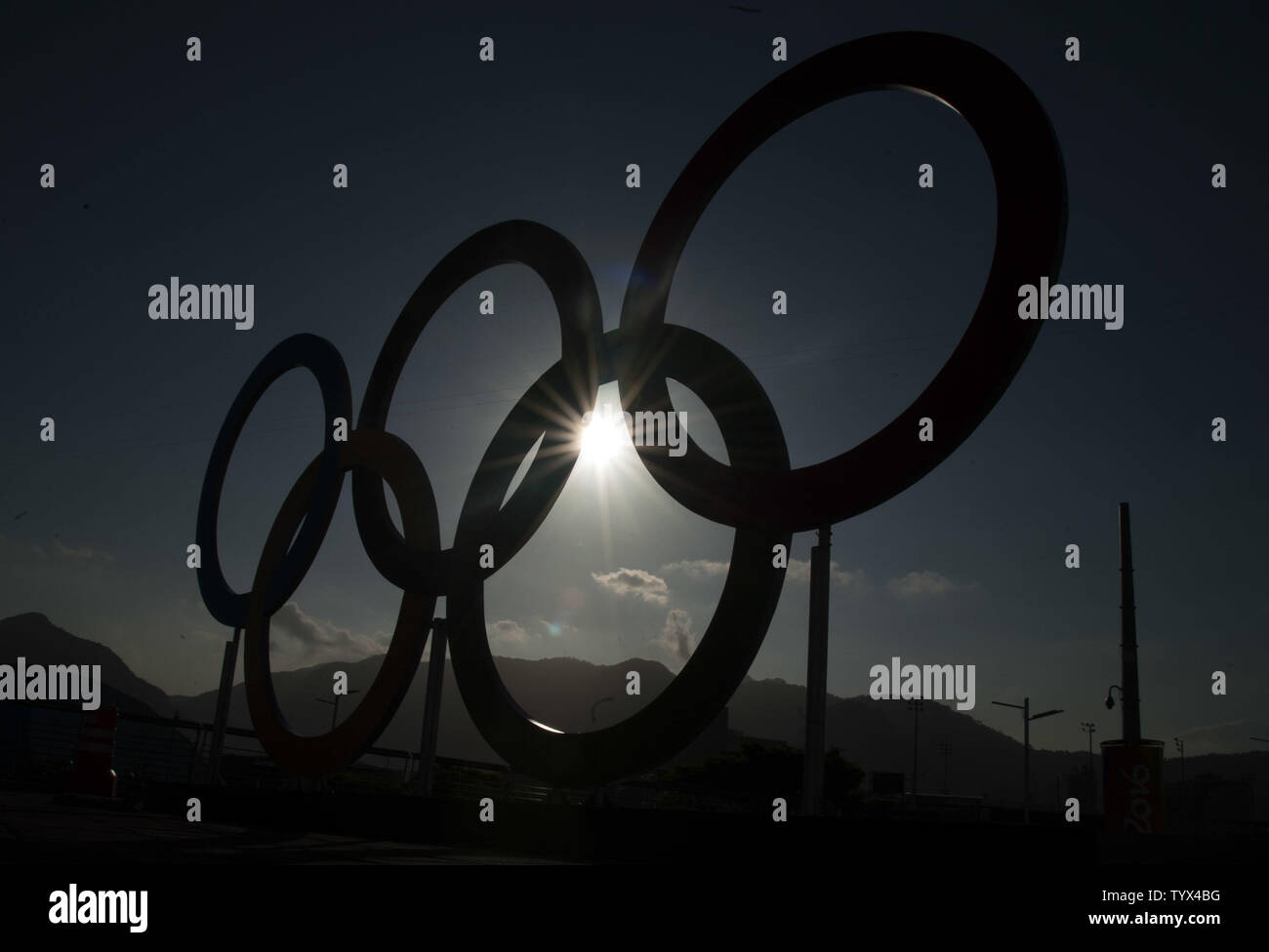 Olympic rings are seen at Barra Olympic park prior to the start of the ...