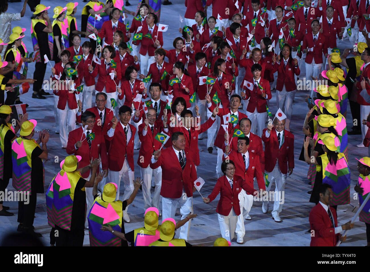 Members of the Japanese team enter during the parade of athletes during ...