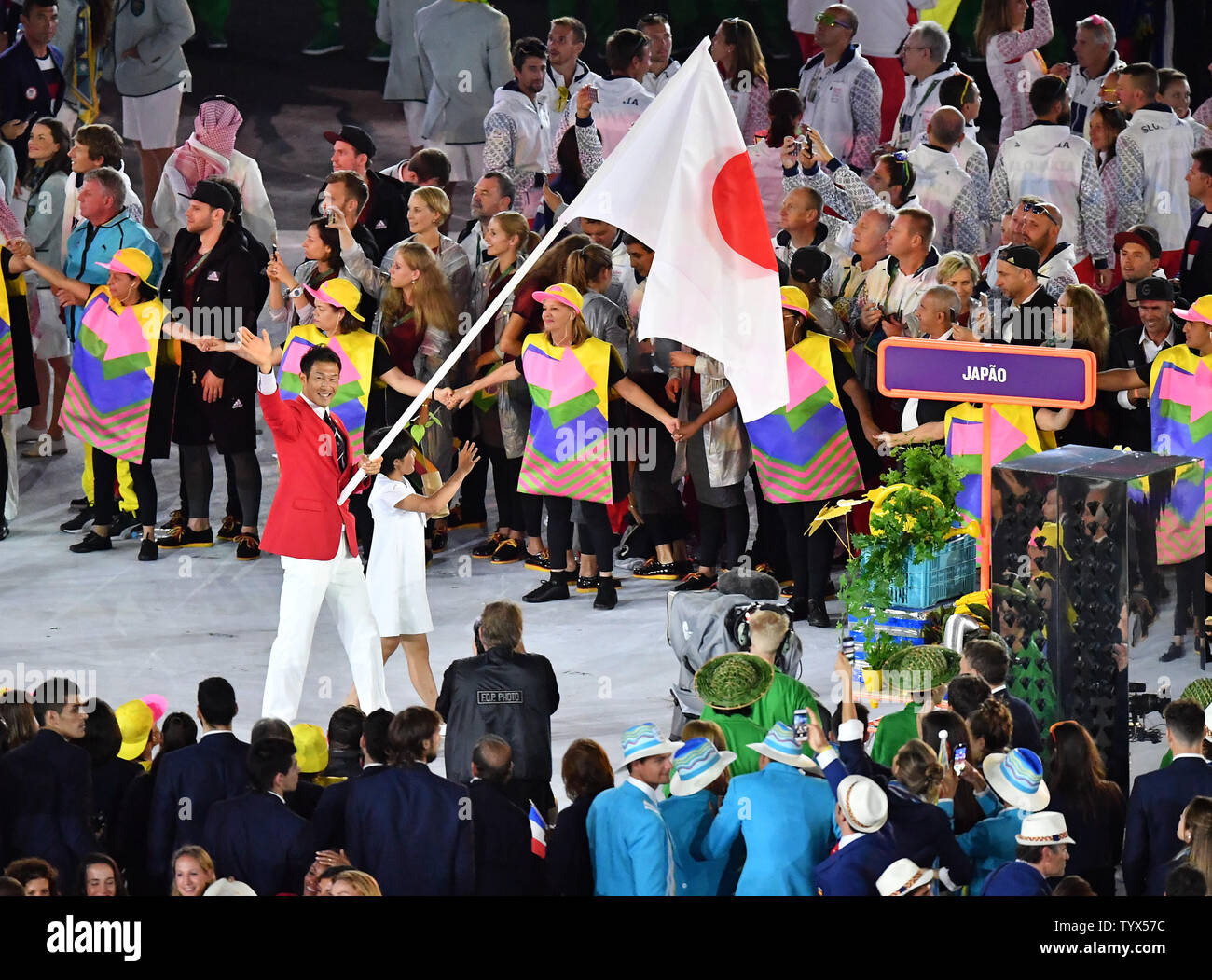 Athletes of Japan enter the arena at the Opening Ceremony of the 2016 ...