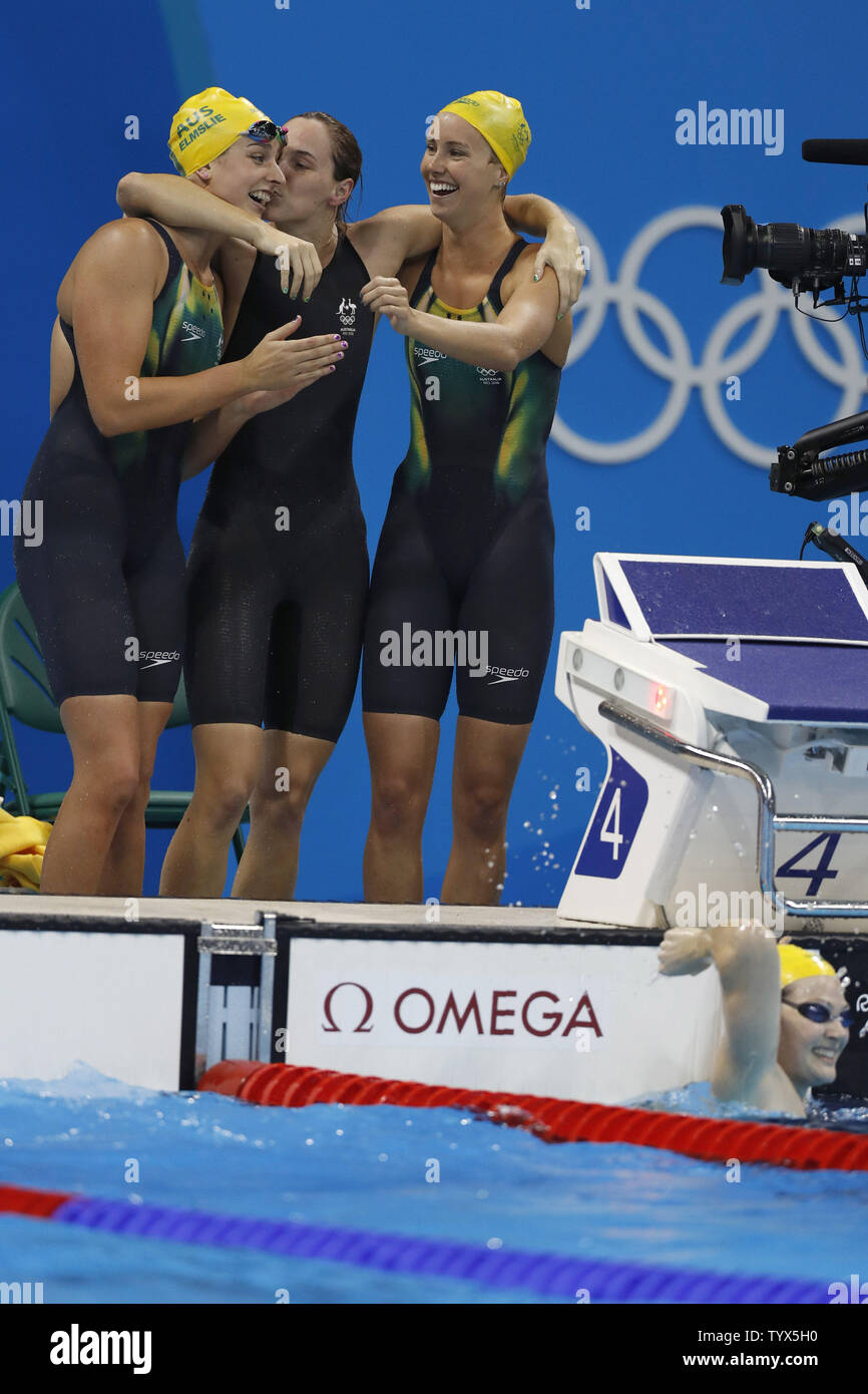 Australia's 4x100M relay team from left in the Olympic Aquatics Stadium ...