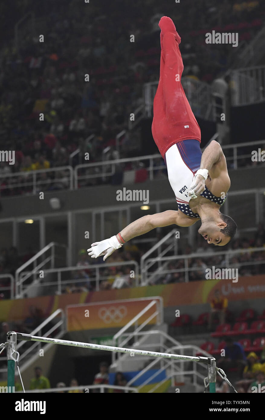 American gymnast Danell Leyva is airborne as he performs on the ...