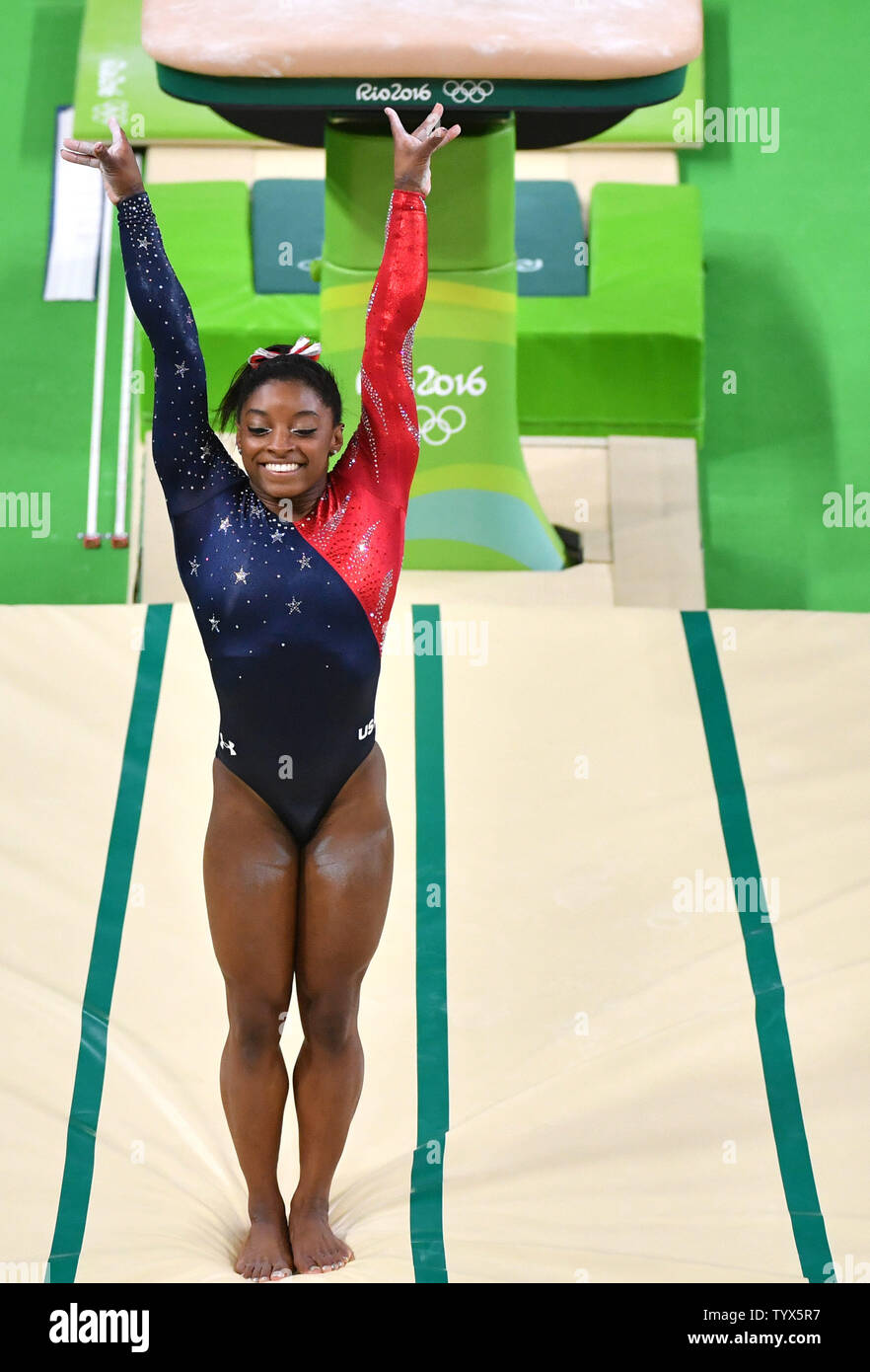 American gymnast Simone Biles competes in the vault qualifications at ...