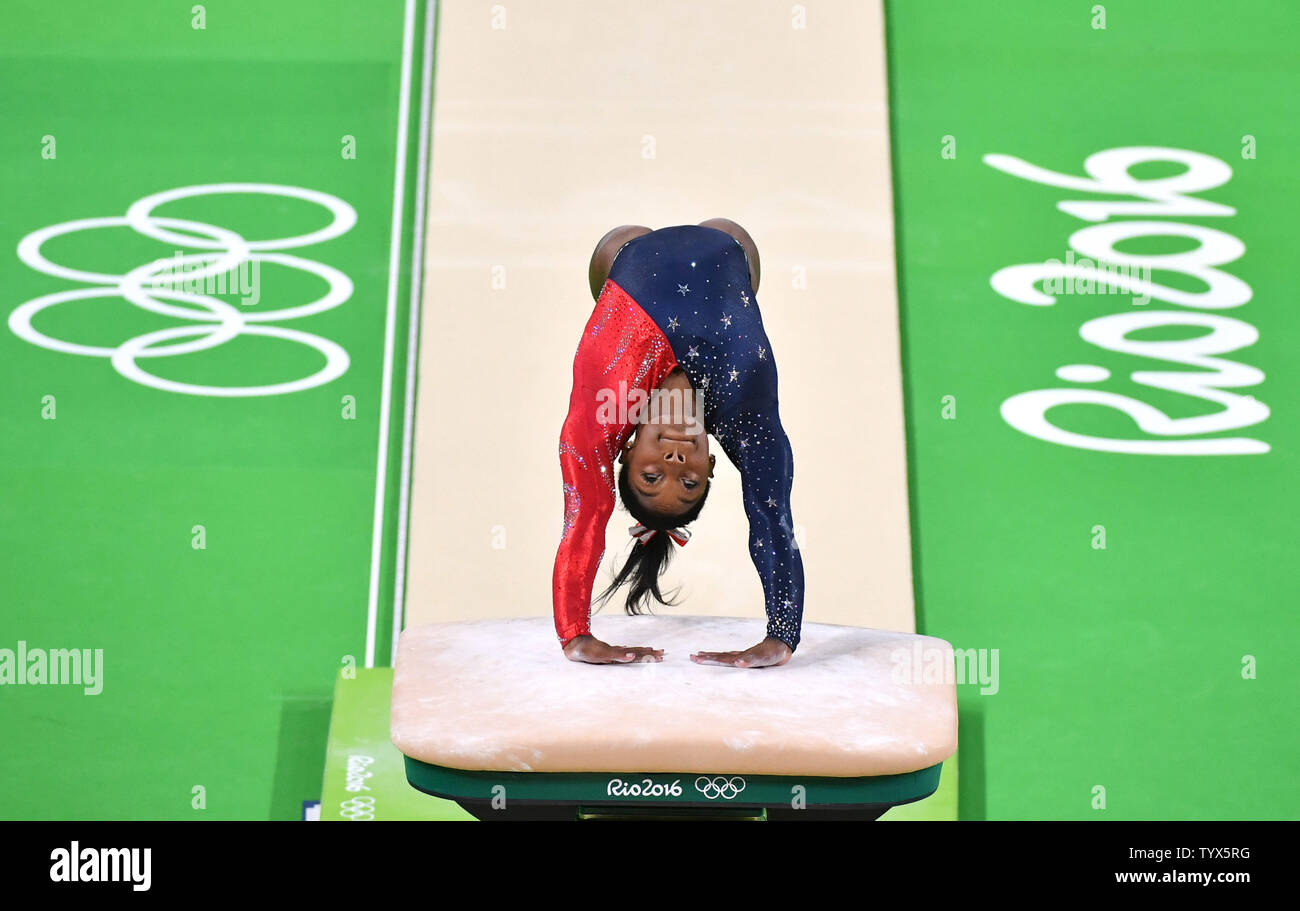 American gymnast Simone Biles competes in the vault qualifications at ...