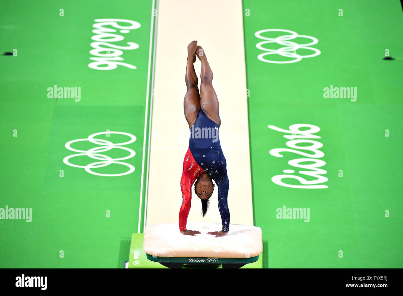 American gymnast Simone Biles competes in the vault qualifications at ...