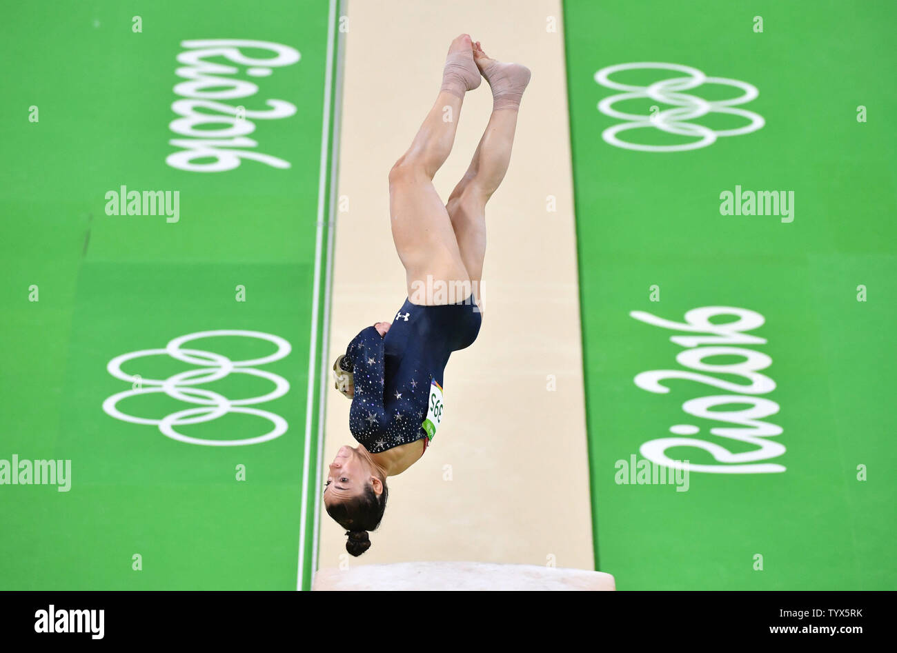 American gymnast Aly Raisman competes in the vault qualifications at ...