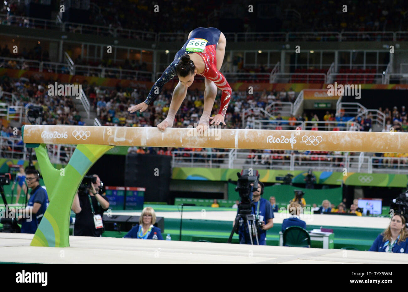 American gymnast Aly Raisman nearly falls as she competes in the ...