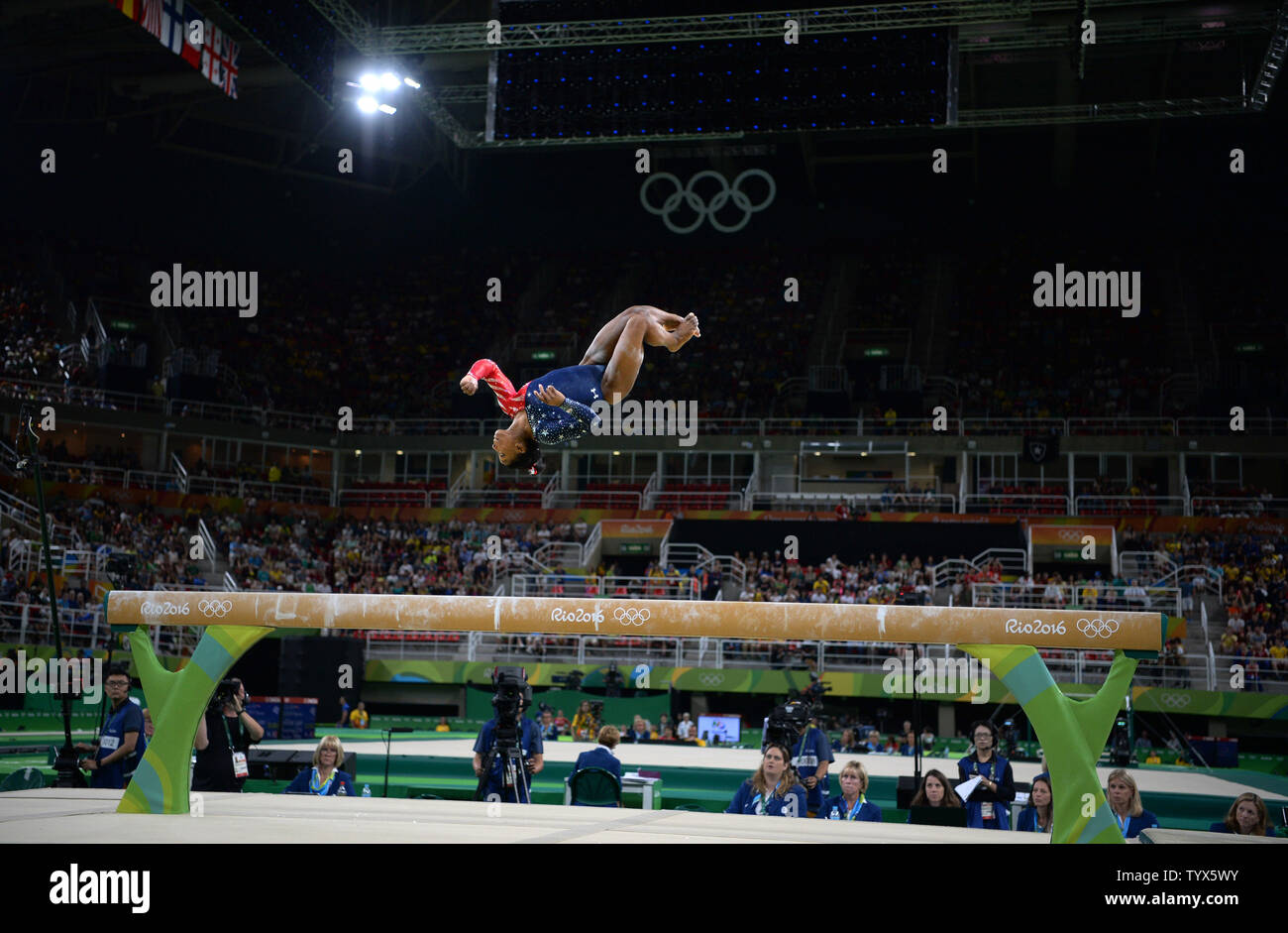 American gymnast Simone Biles competes in the balance beam ...