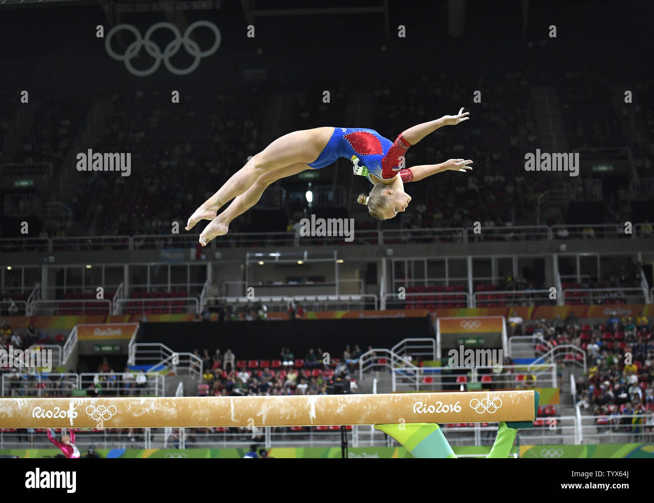Russian gymnast Angelina Melnikova is airborne as she competes in the ...