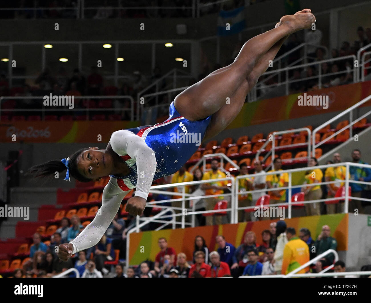 Simone Biles of the United States competes in the vault competition at ...
