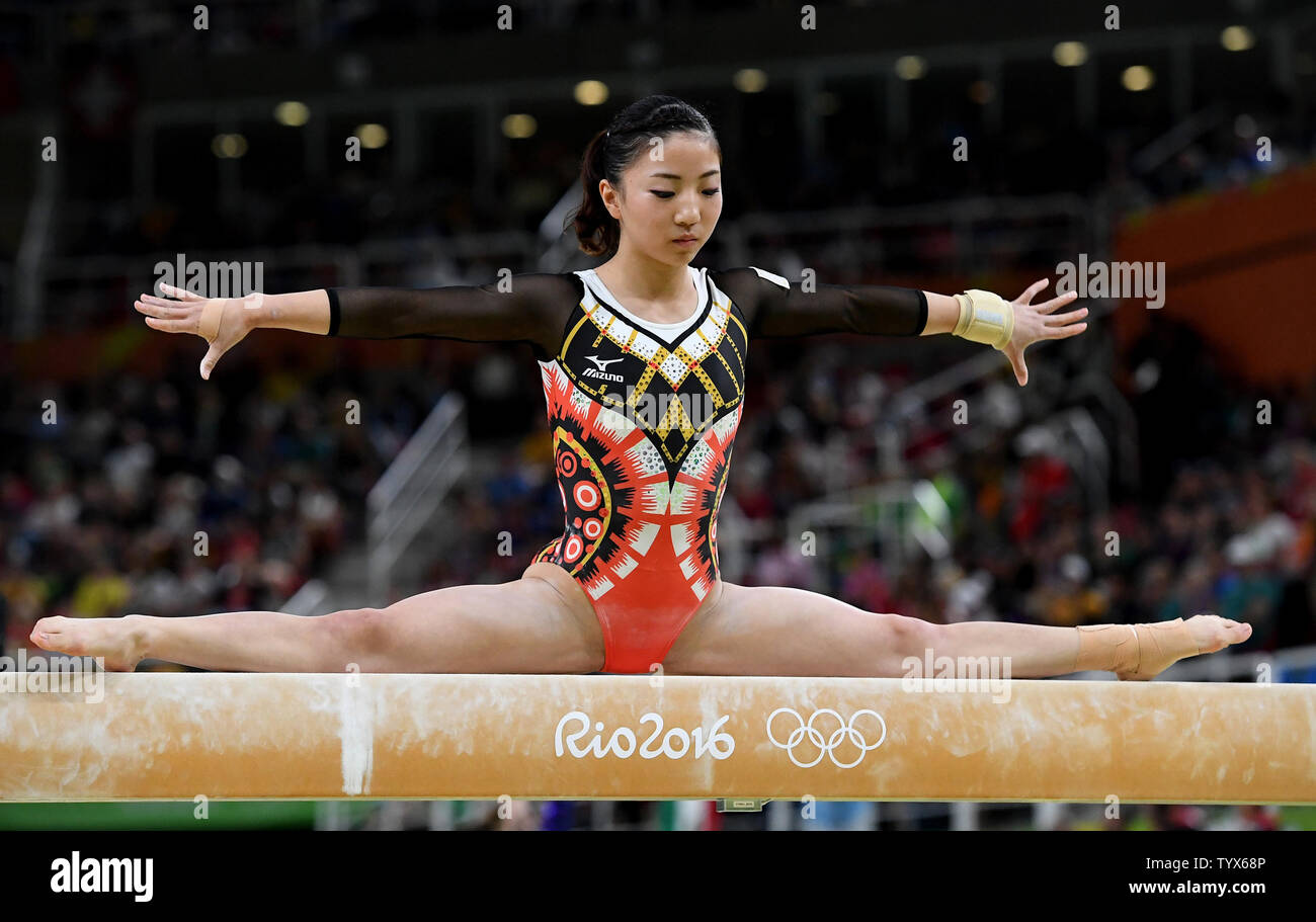 Asuka Teramoto of Japan competes on the balance beam at the Women's ...