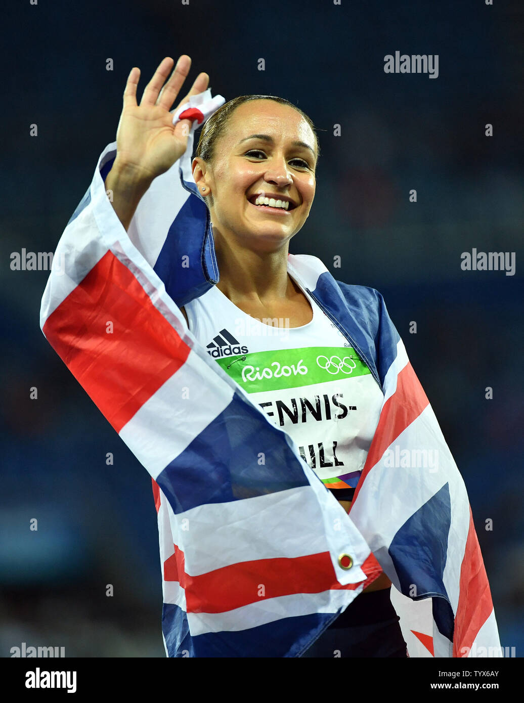 Jessica Ennis-Hill of Great Britain celebrates winning a silver medal ...