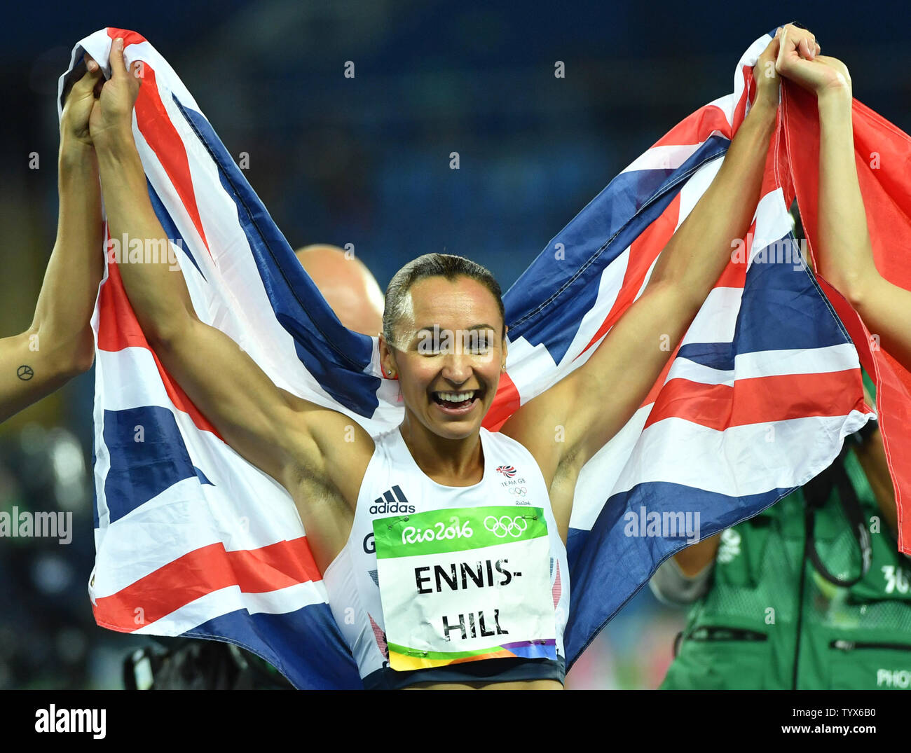 Jessica Ennis-Hill of Great Britain celebrates winning a silver medal ...