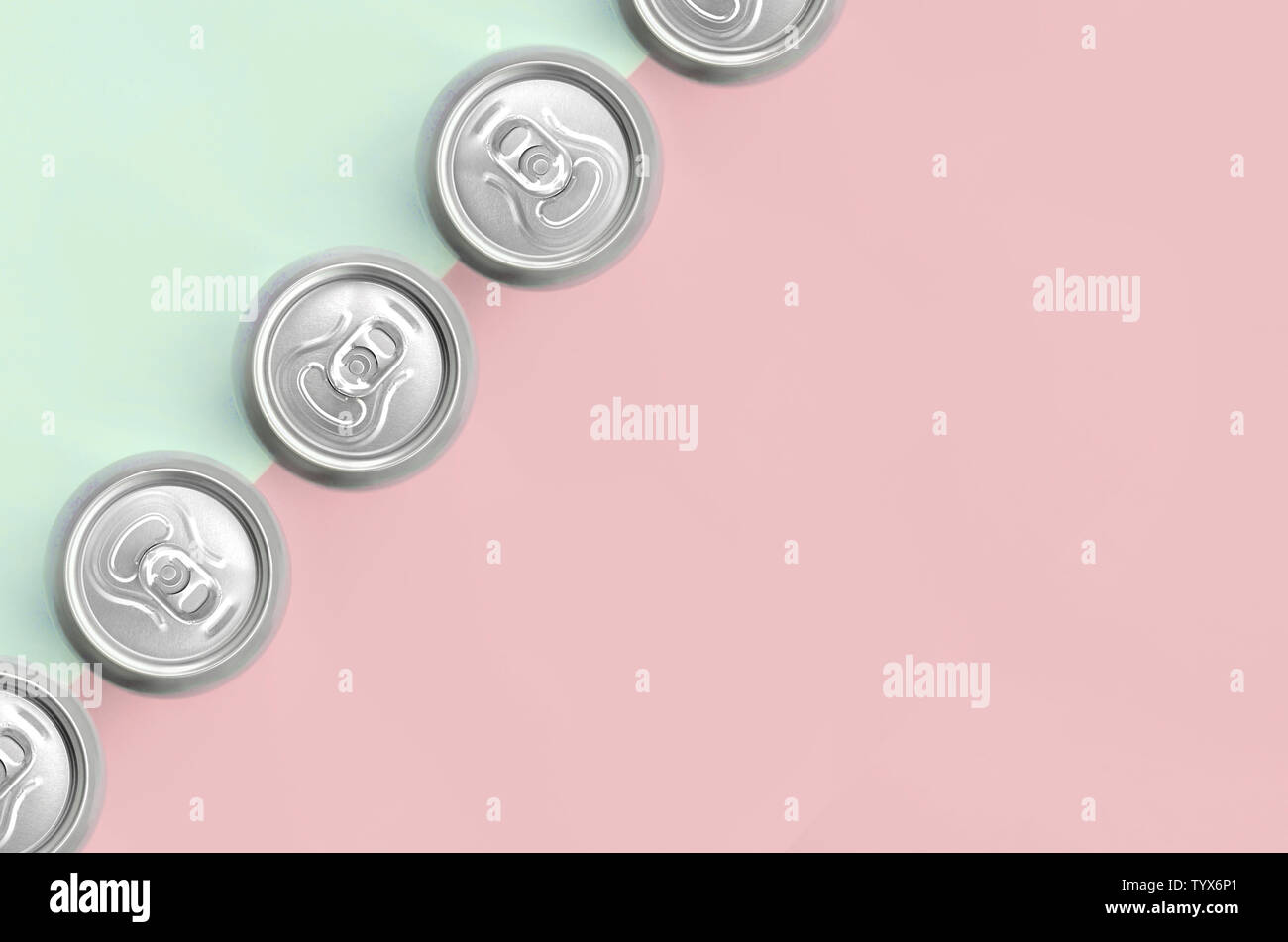 Many metallic beer cans on texture background of fashion pastel ...
