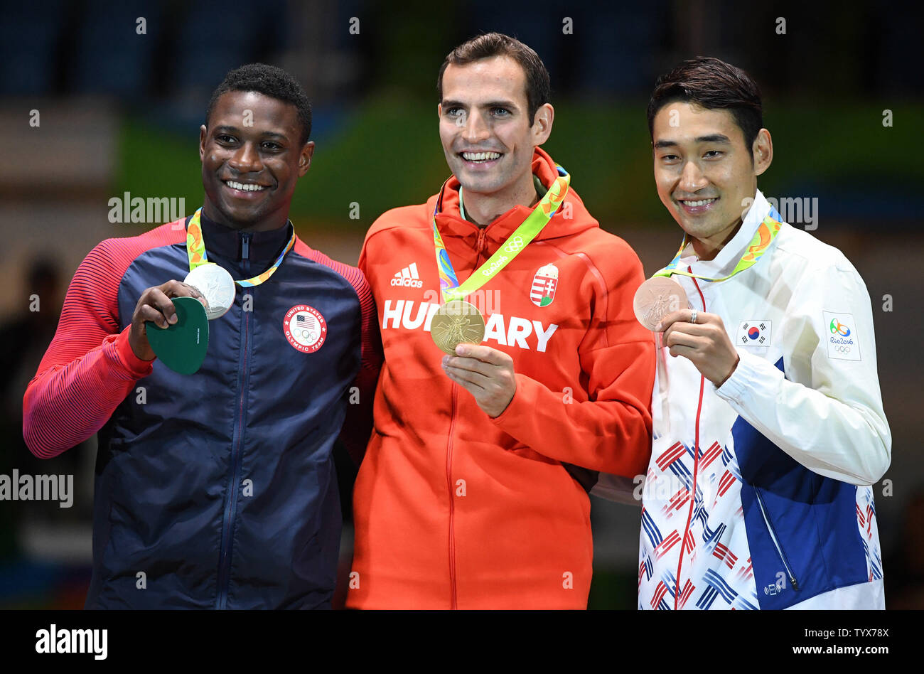 The Olympic champions in Men's Fencing Saber, silver medalist American ...