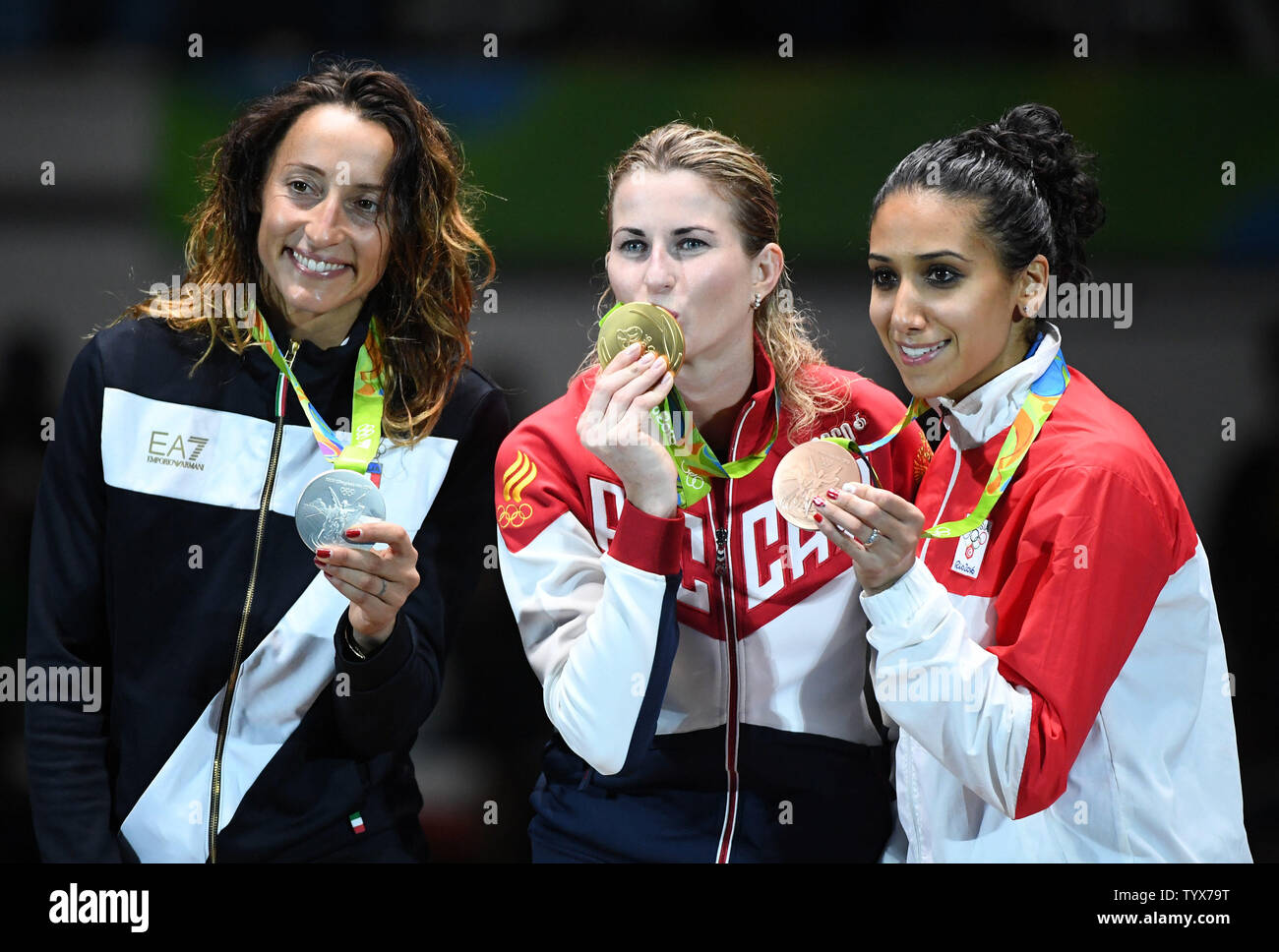 The Olympic champions in Women's Fencing Foil, silver Italian Elisa Di ...