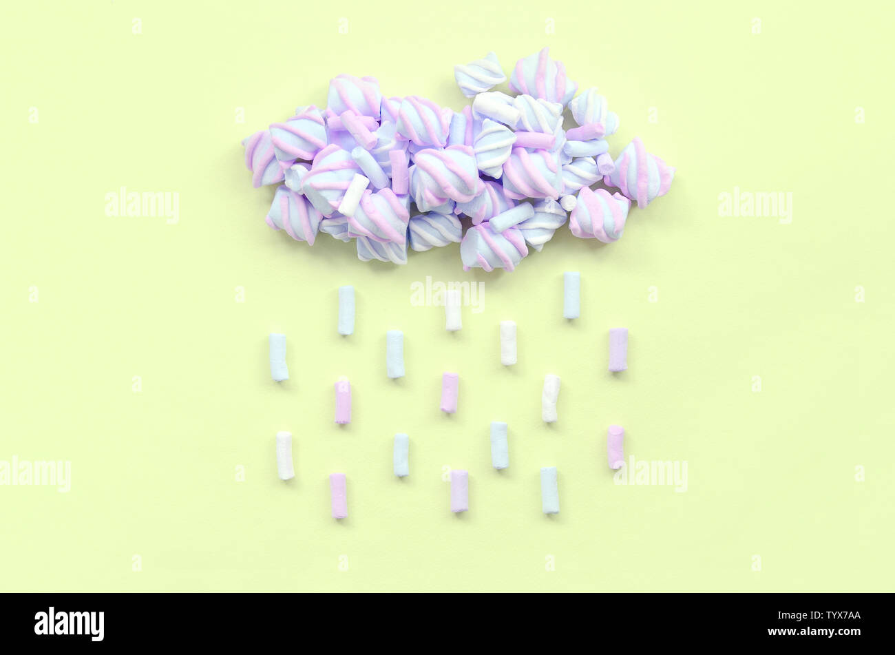 Marshmallow rain cloud on pastel light lime background. Cute ...