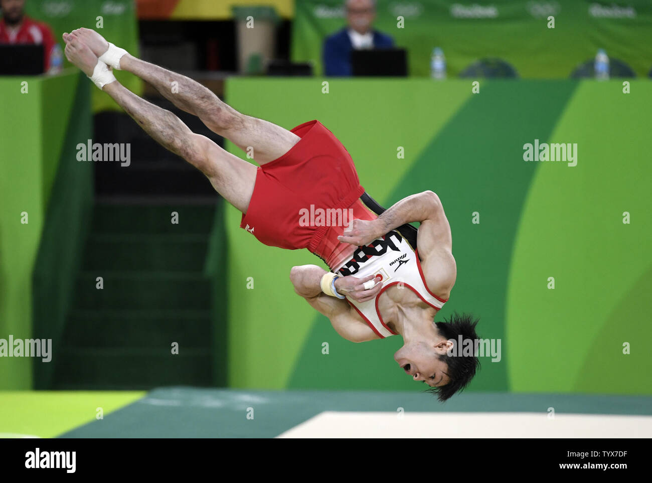Japanese gymnast Kohei Uchimura performs his routine in the Floor ...