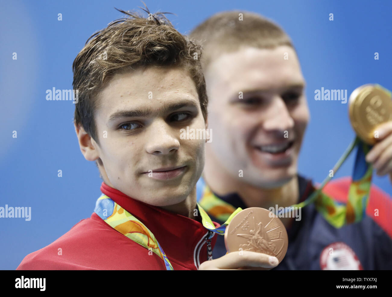 Evgeny Rylov of Russia holds his bronze medal after the Men's 200m ...