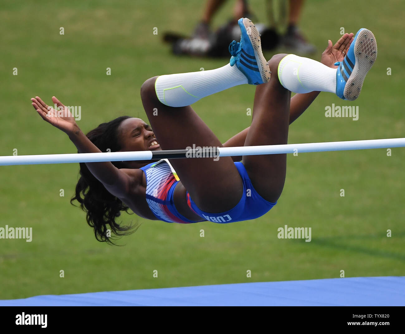 Yorgelis Rodriguez of Cuba clears the bar in the high jump of the Women ...