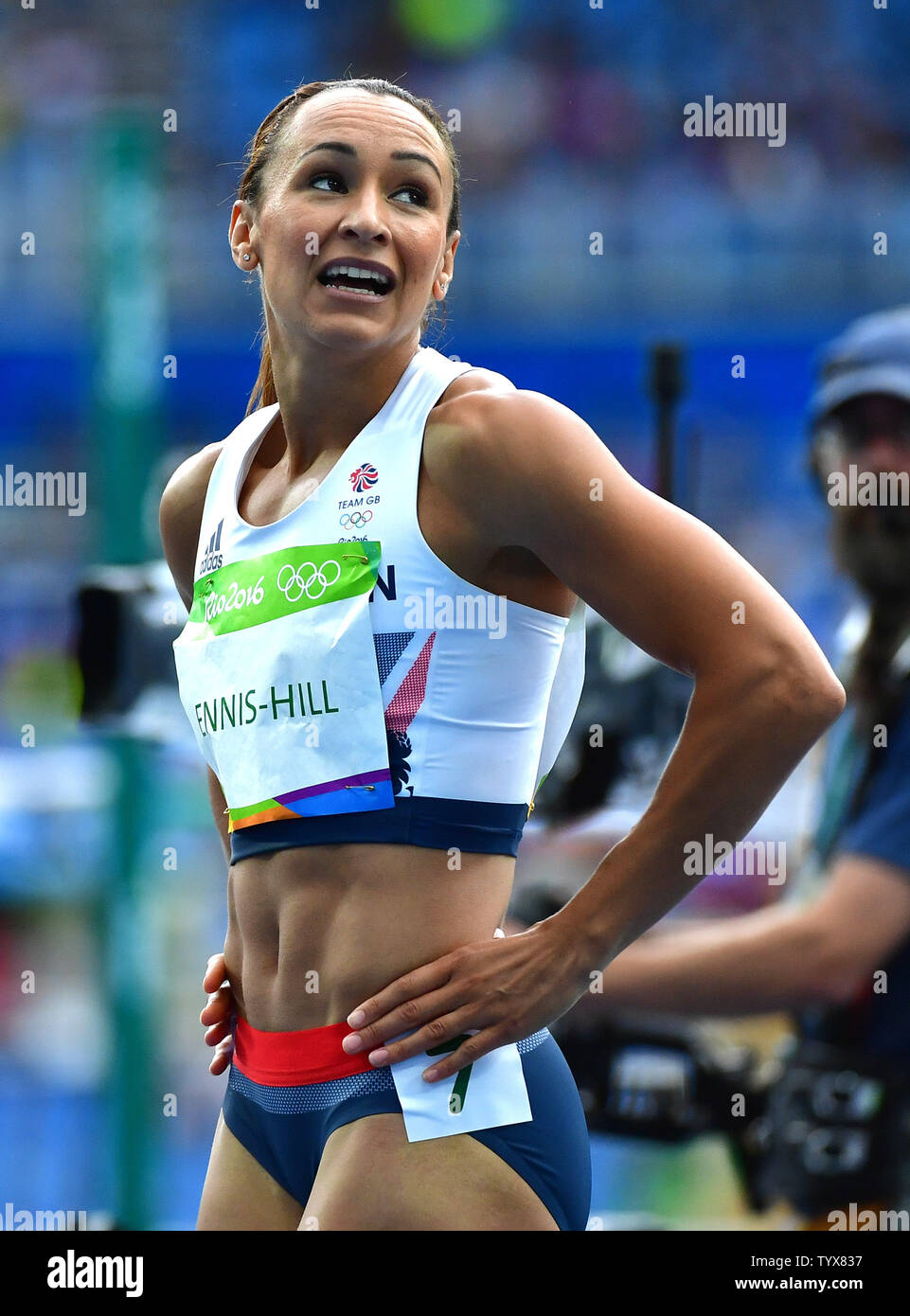 Jessica Ennis-Hill of Great Britain looks to the crowd after competing ...