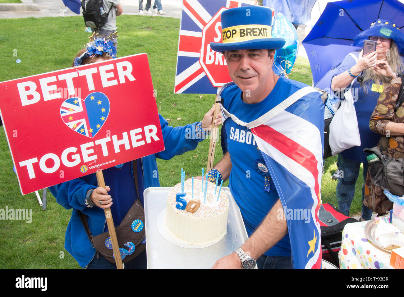 26 June 2019 - Opposite Parliament, London, UK - Steven Bray holding ...