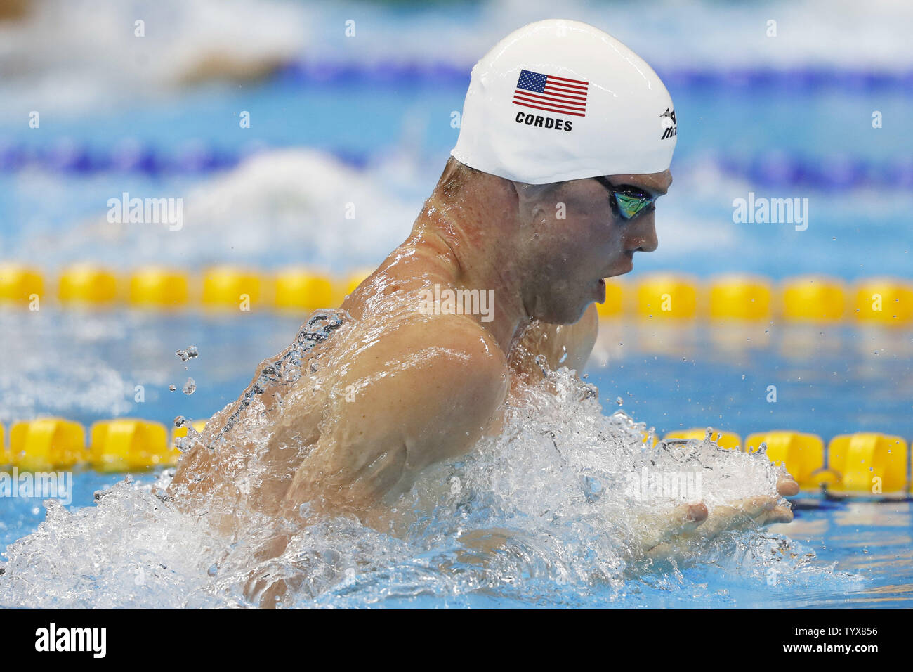USA's Kevin Cordes swims the breaststroke leg of the second heat of the ...
