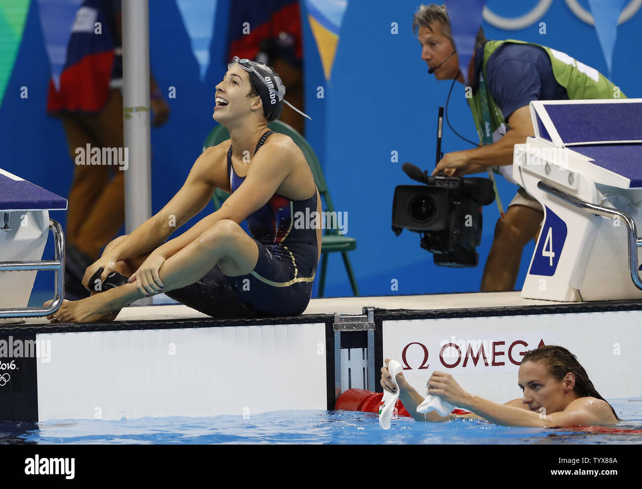 Madeline Dirado (USA) reacts after winning the gold medal over Katinka ...