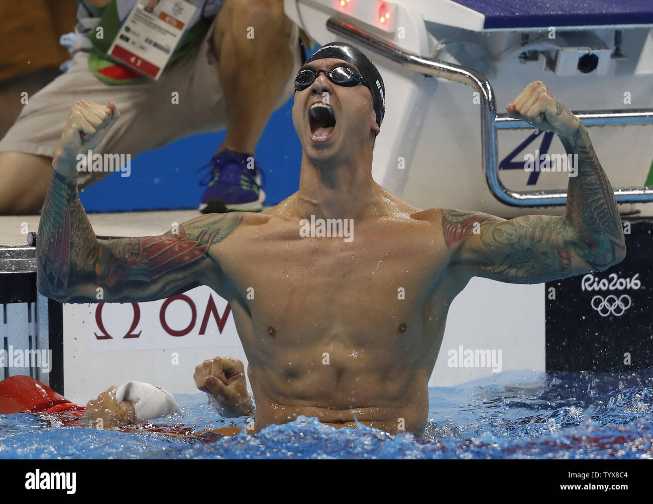 Anthony Ervin (USA) reacts after winning the Men's 50M Freestyle with a ...