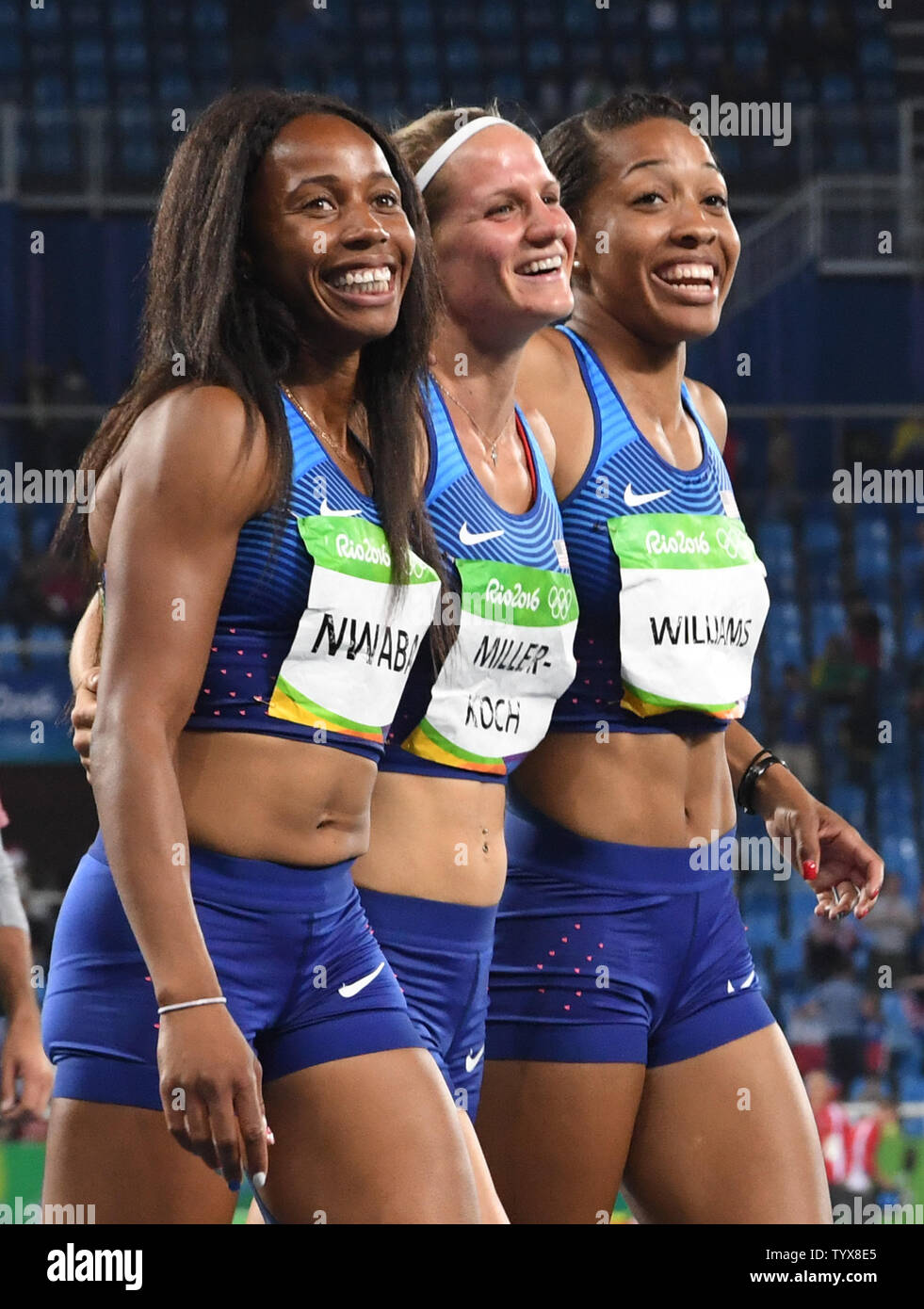 USA's Heptathletes (L-R) Barbara Nwaba, Heather Miller-Koch, and ...