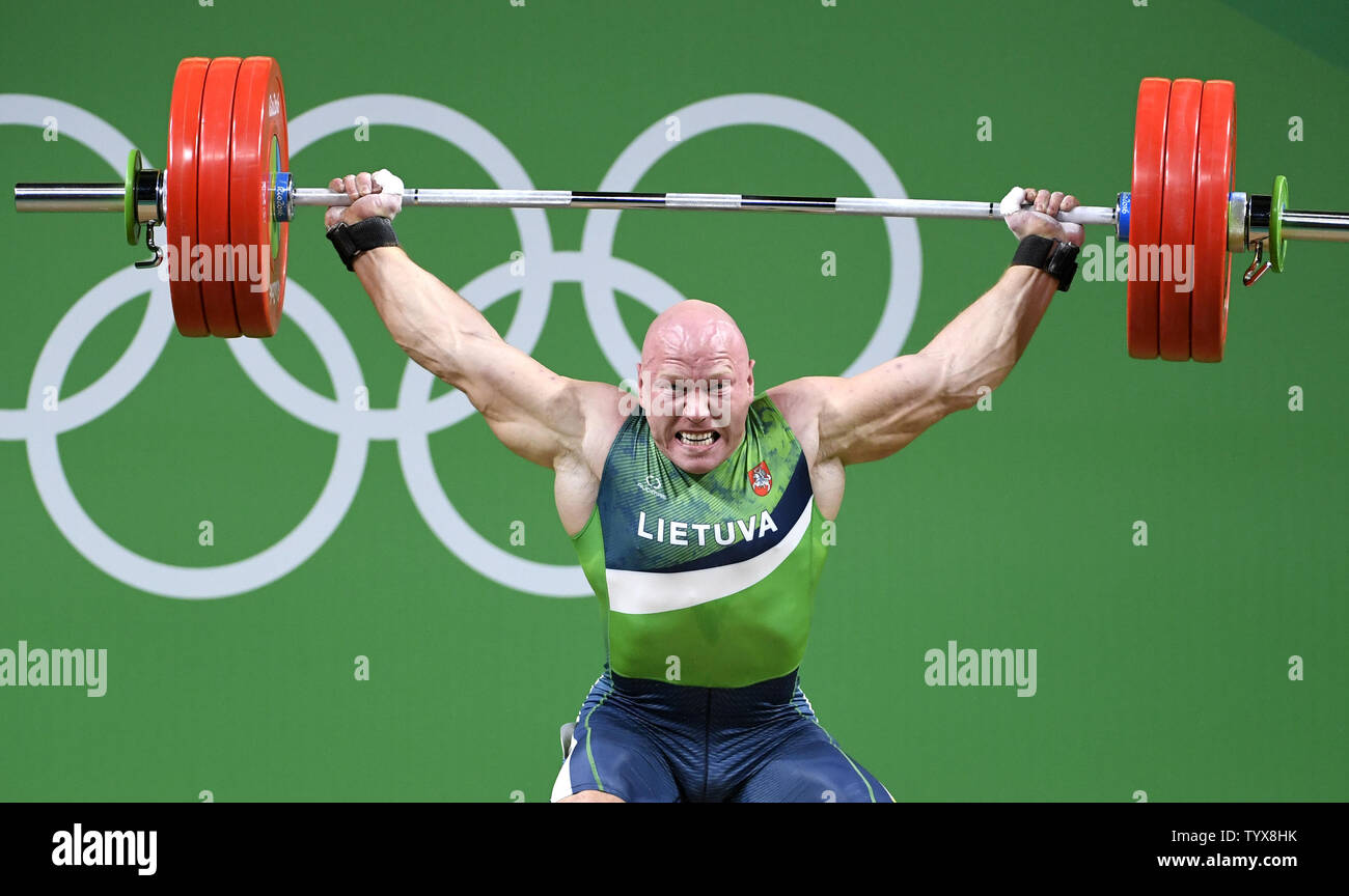 Lithuania's Aurimas Didzbalis makes his lift of 177-kg in the Snatch ...