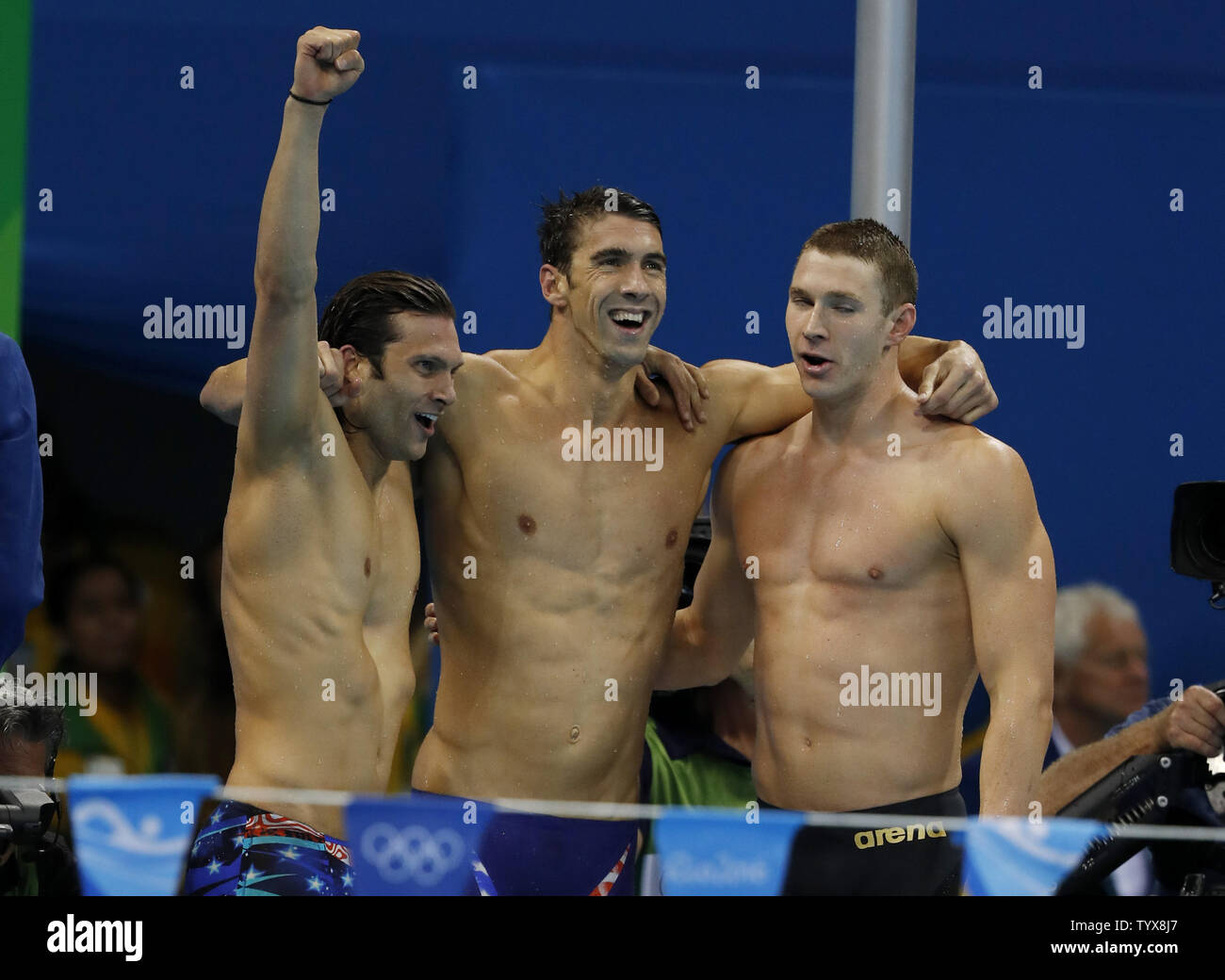 Ryan Murphy, Michael Phelps and Cody Miller of the United States ...